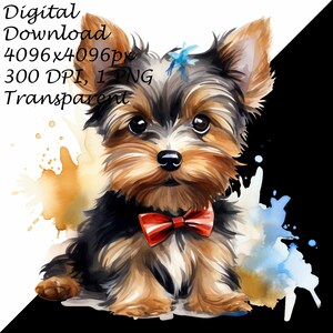 Cute Watercolor Yorkshire Terrier Puppy Dog Bow - Transparent 4 PNG ...