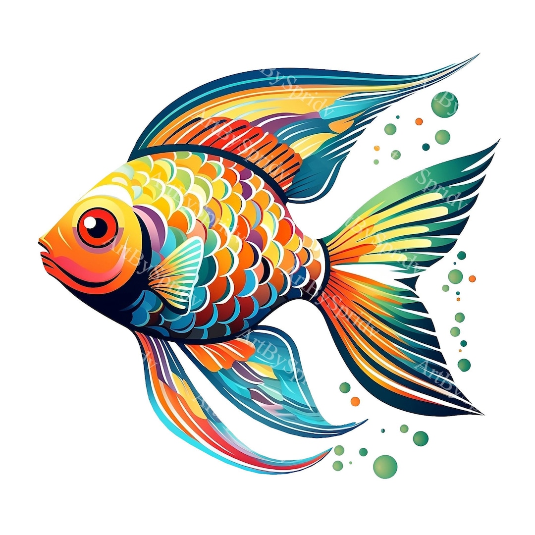 Vibrant Tropical Fish Clipart - Colorful Aquarium Fish PNG, Printable ...