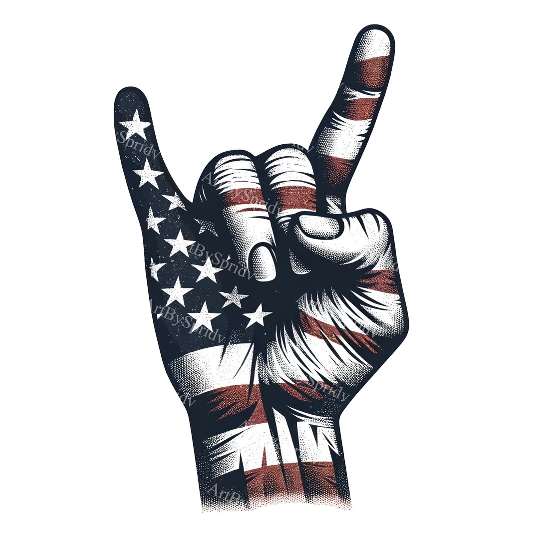 American Flag Rock Gesture Clipart - Patriotic Digital PNG for DTG T ...