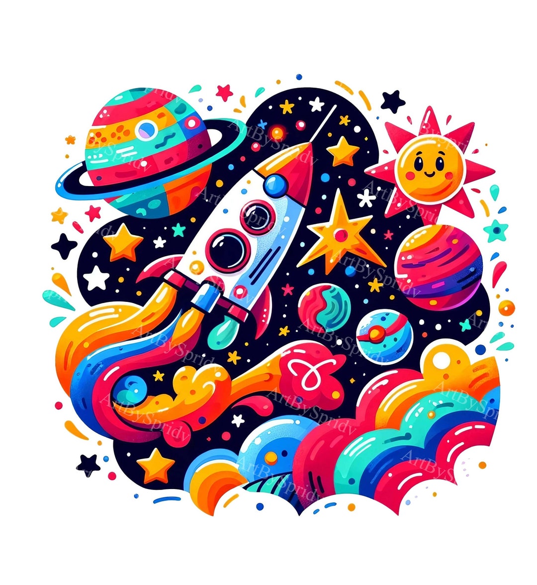 Space Theme Digital Clipart - Stars, Planets, Rocket, Astronaut ...