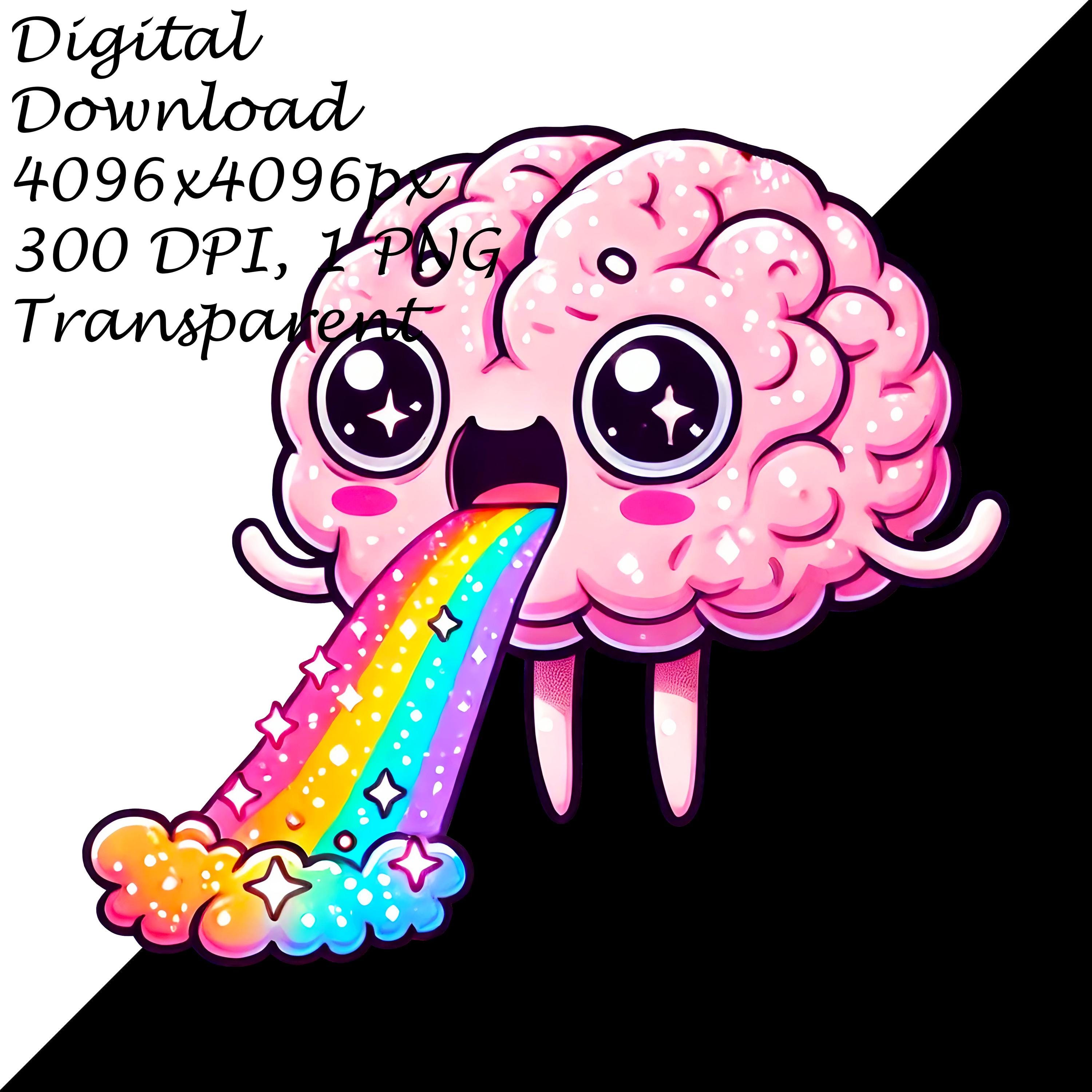 Kawaii Brain PNG Clipart With Rainbow Vomit | Cute Pastel Brain Art for ...