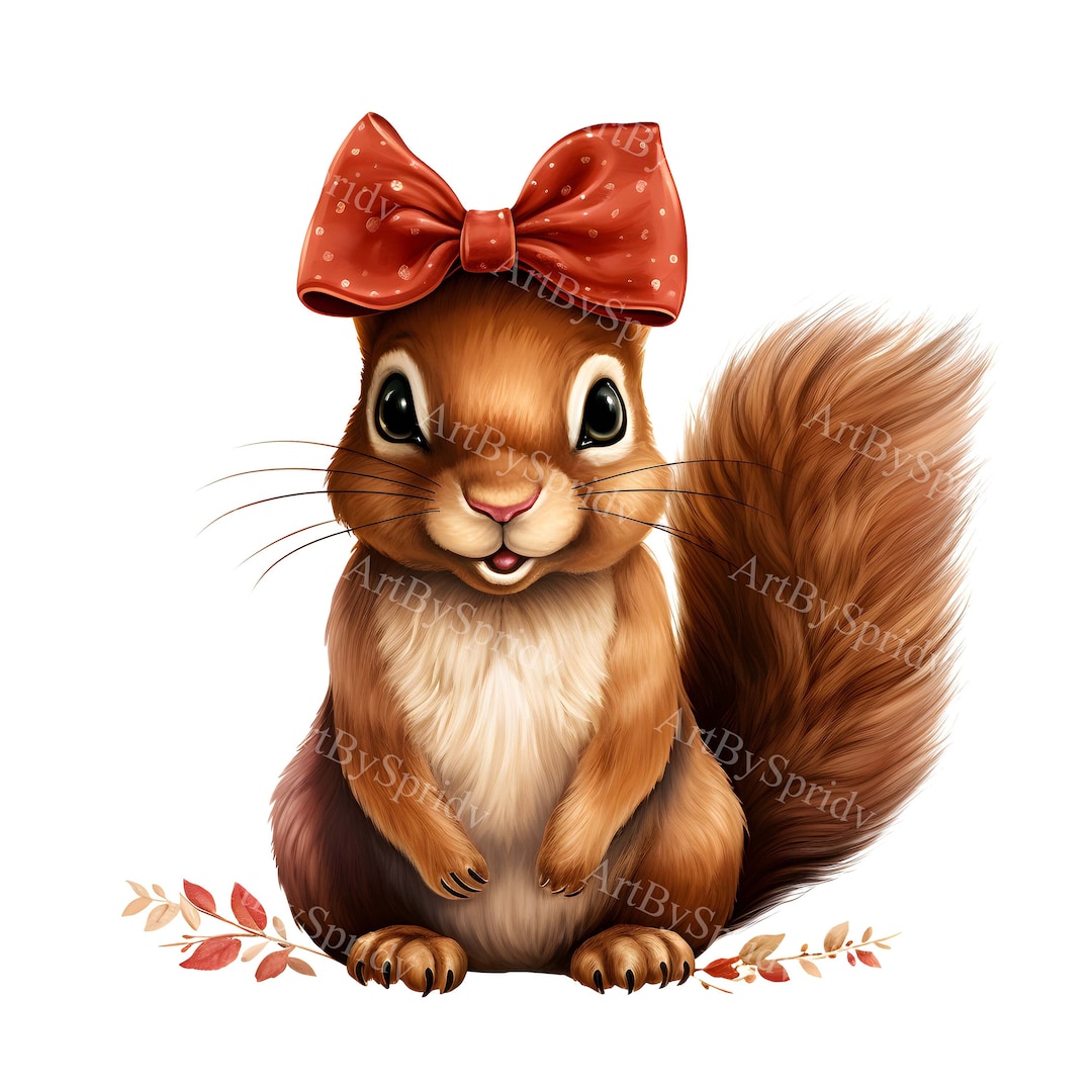 Squirrel Clipart With Red Bow, Cute Animal Transparent PNG for ...