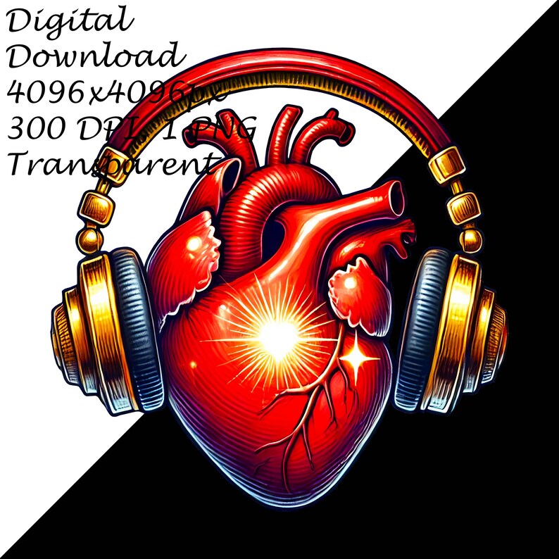 Anatomical Heart With Headphones PNG, Music Lover Tee Sublimation ...