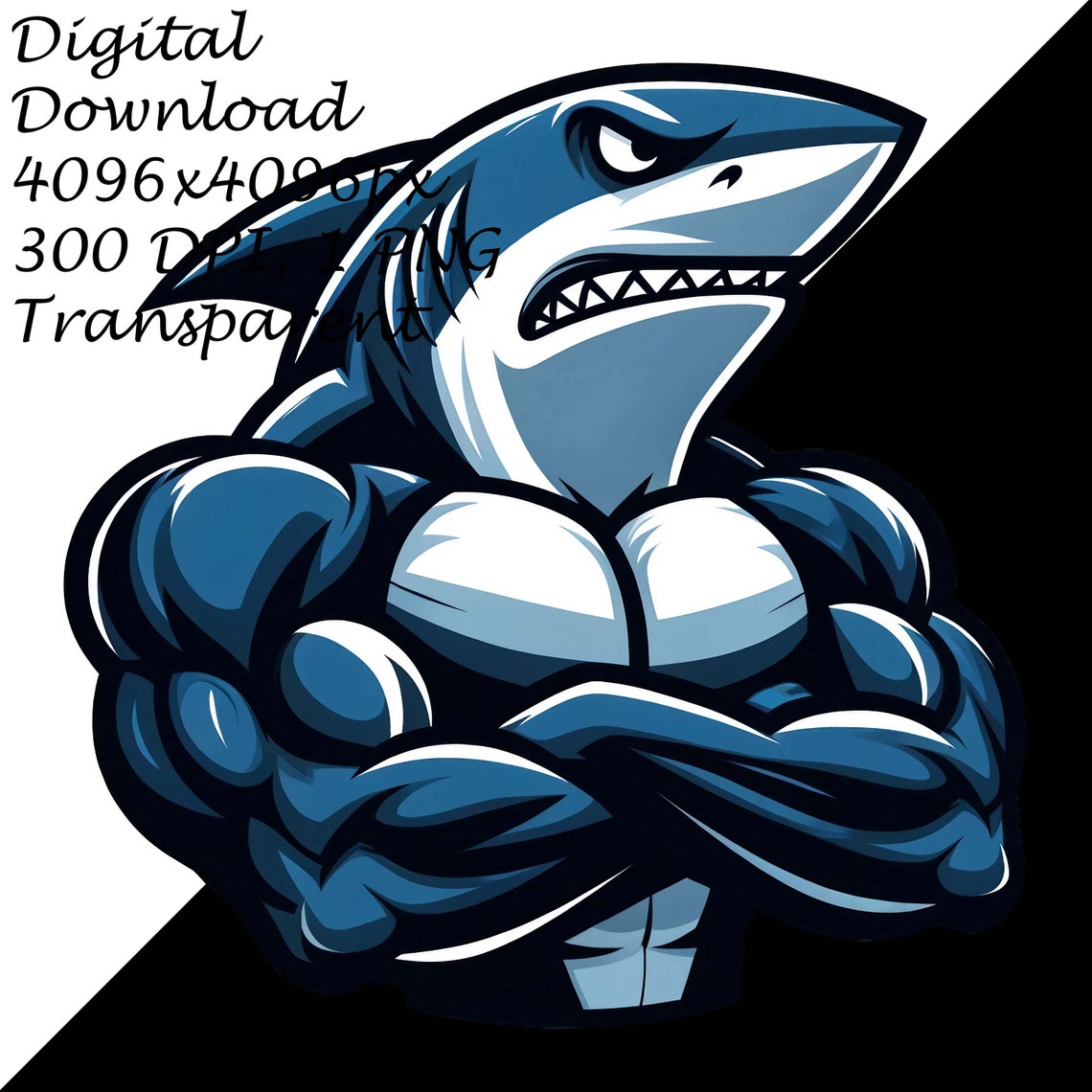 Muscular Shark Clipart PNG, Printable Sublimation Design for Shirts ...
