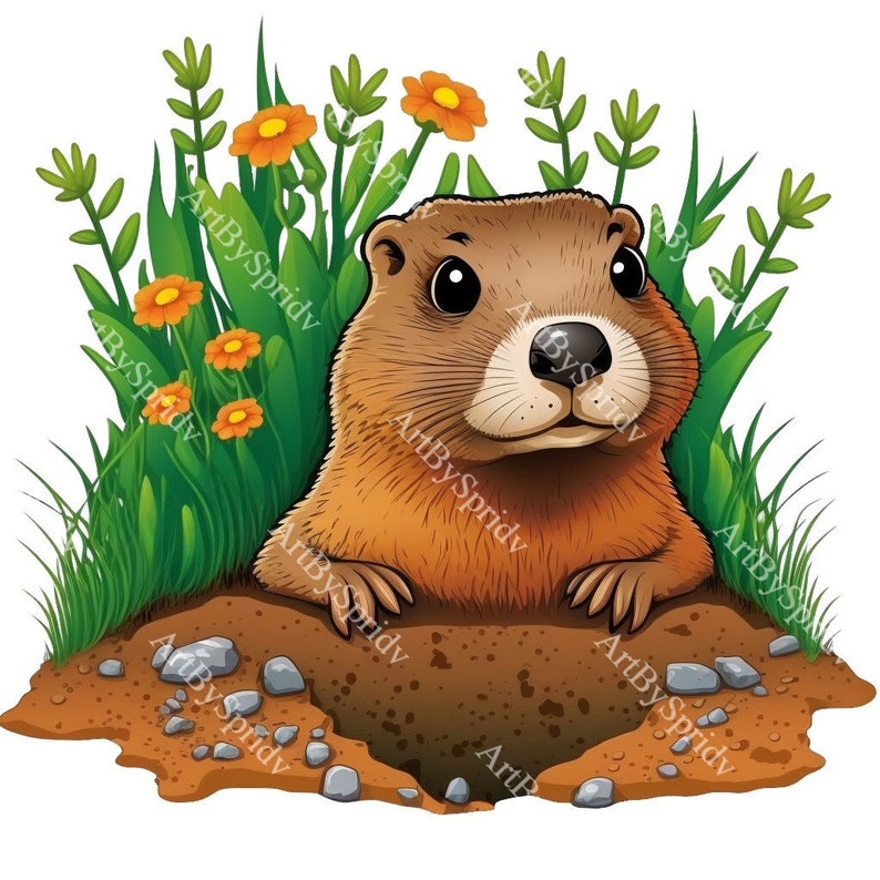 Cute Groundhog PNG Transparent Clipart Animal Floral Kids - Etsy
