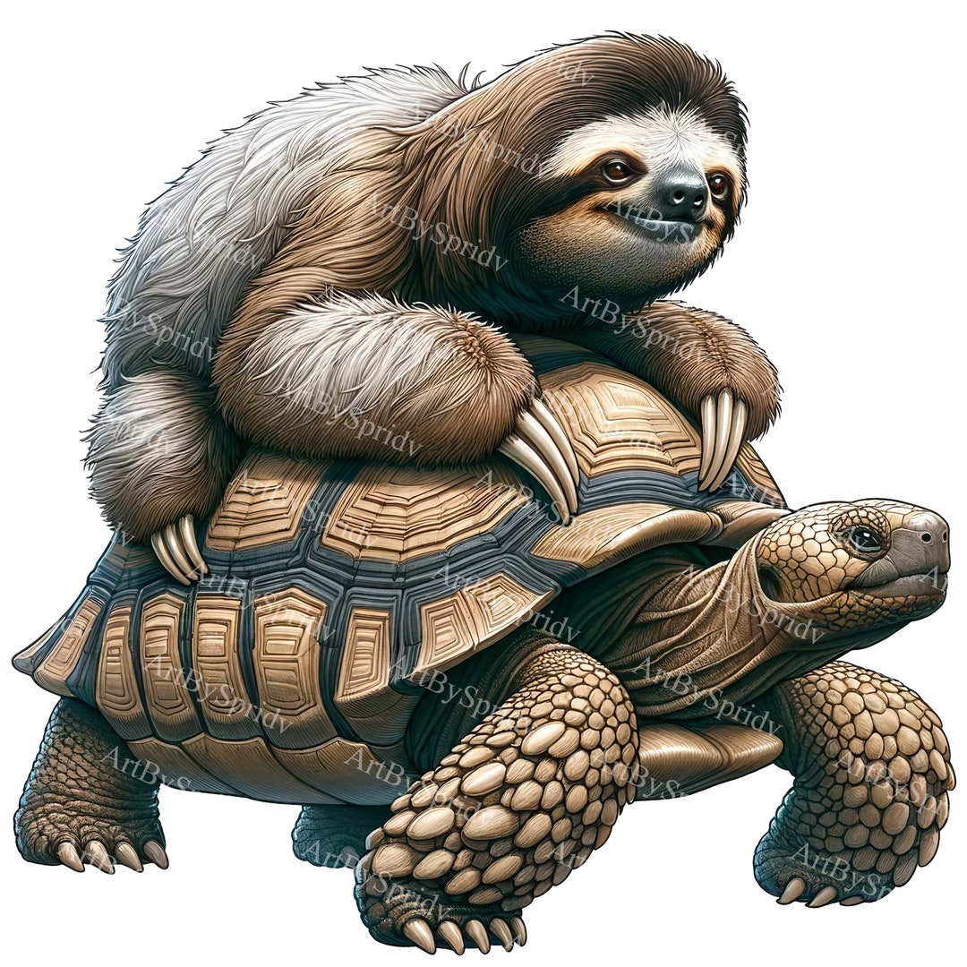 Cute Sloth and Tortoise Clipart - Digital PNG for T-shirt, Mug ...