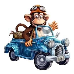 Monkey Driving a Car PNG Clipart, Cartoon Animal Transparent Digital ...