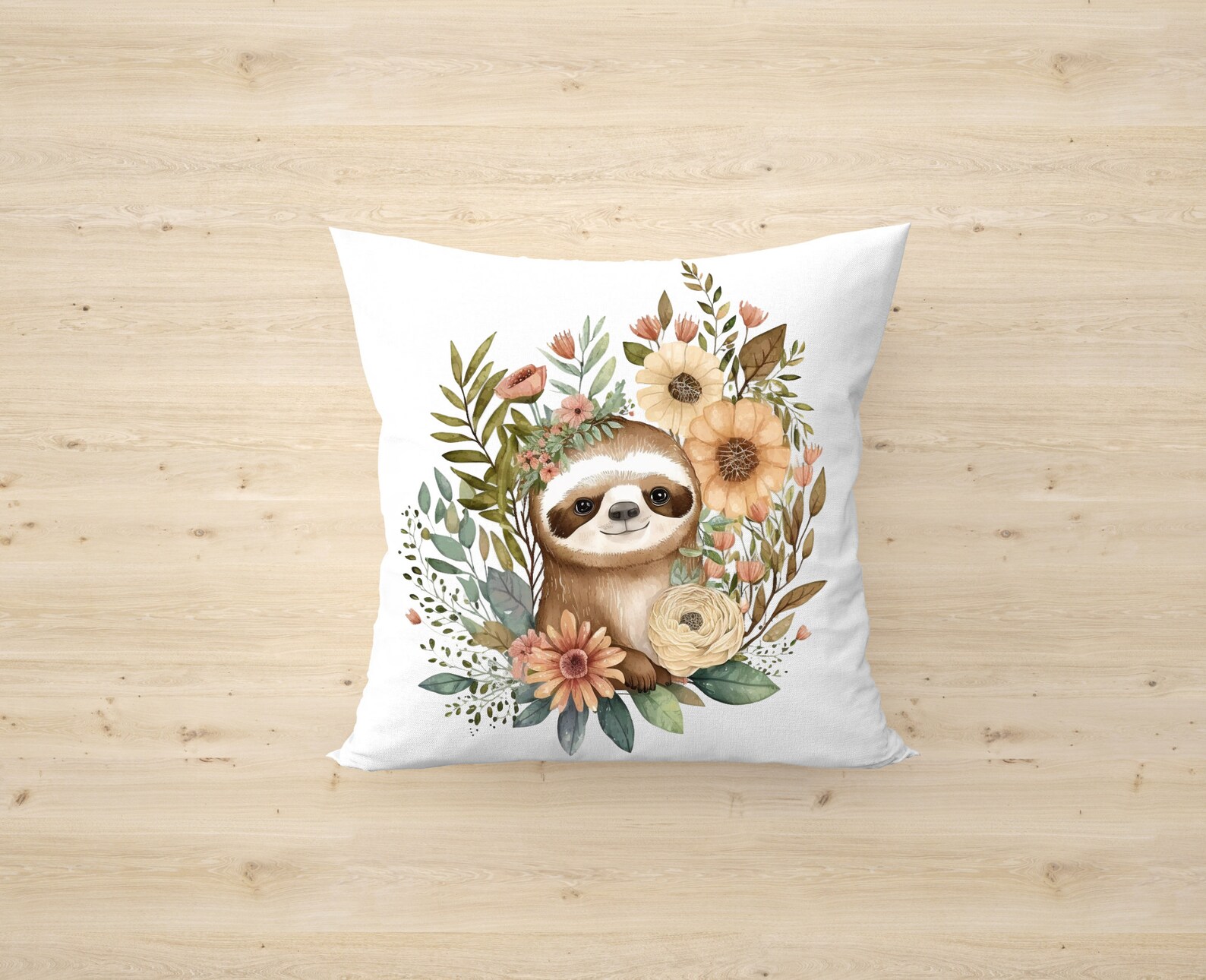 Watercolor Floral Sloth PNG, Cute Cartoon Transparent Clipart Kids ...