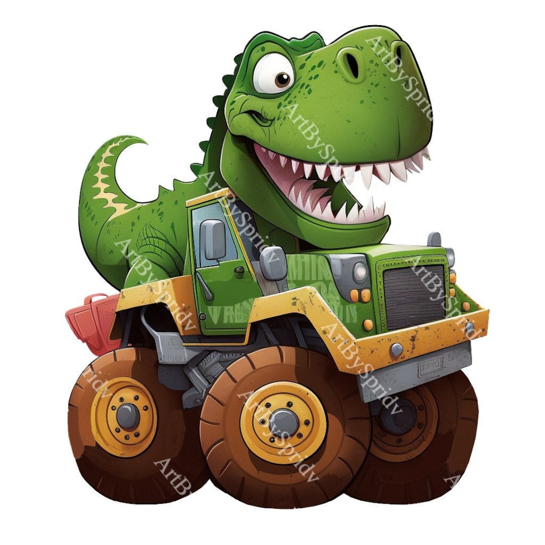 T-rex Dinosaur on Monster Truck Sublimation Clipart, Transparent PNG ...