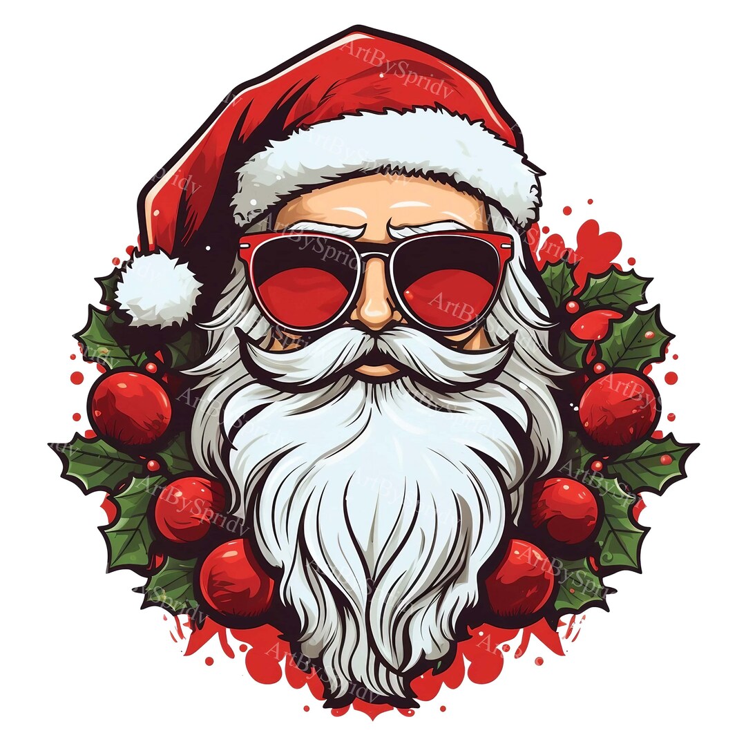 Santa Claus With Sunglasses&xmas Tree Wreath - Transparent PNG Clipart ...
