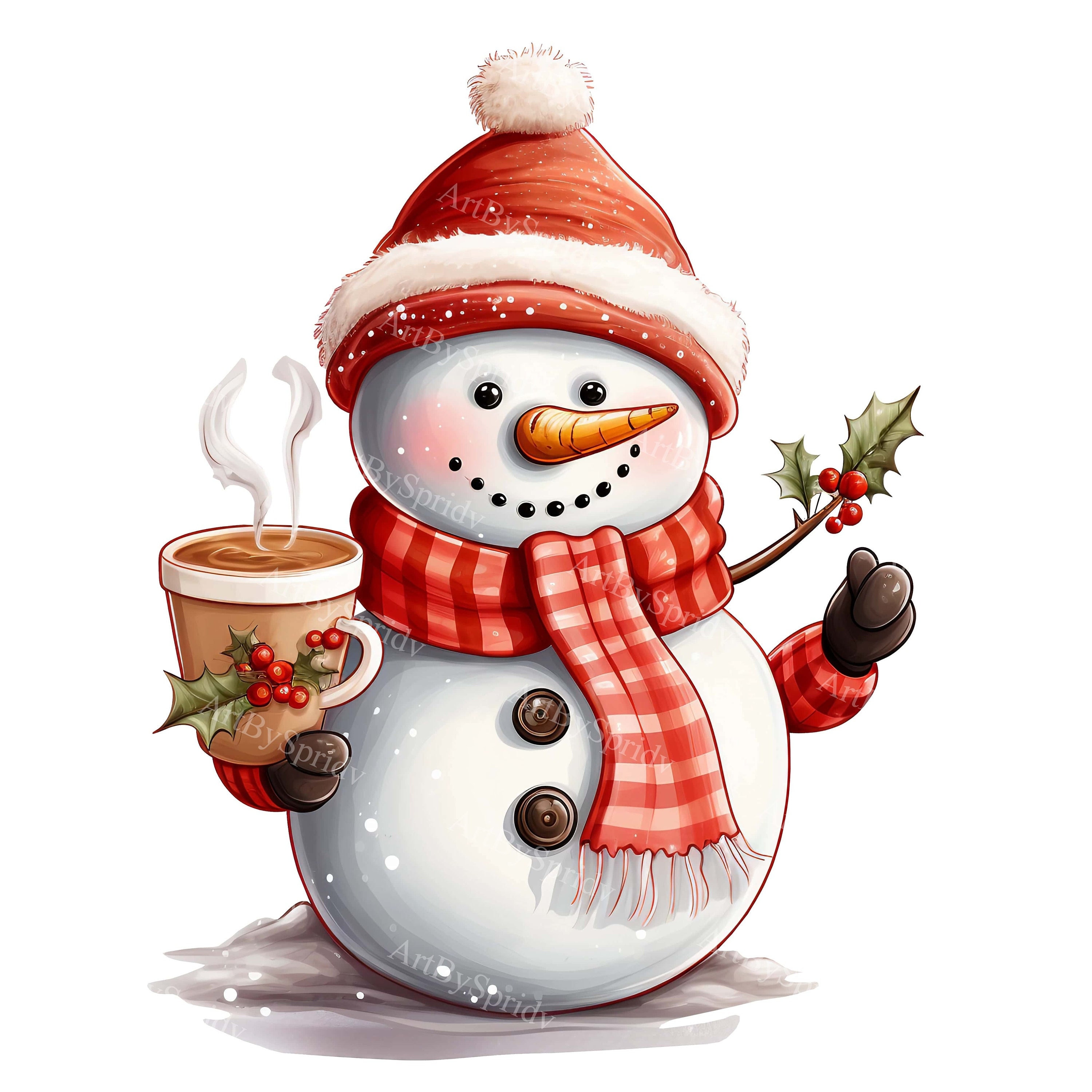 Christmas Snowman With Cup of Coffee-transparent PNG Xmas Clipart ...