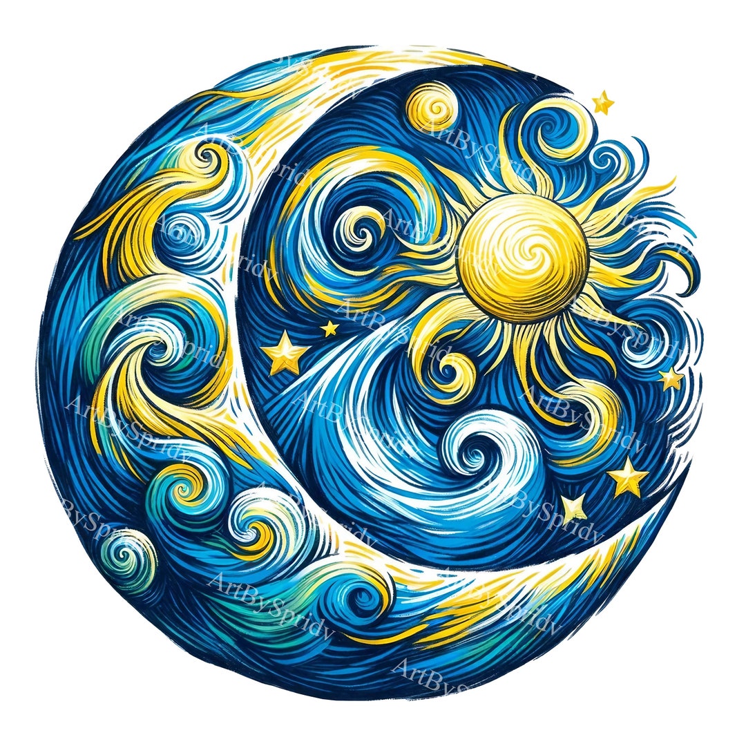 Starry Night Swirl Moon Clipart - Van Gogh Inspired Digital Clip Art ...