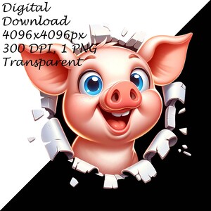 3D Cartoon Piglet Clipart - Digital PNG for DTG, T-shirt, Mug, Tumbler ...