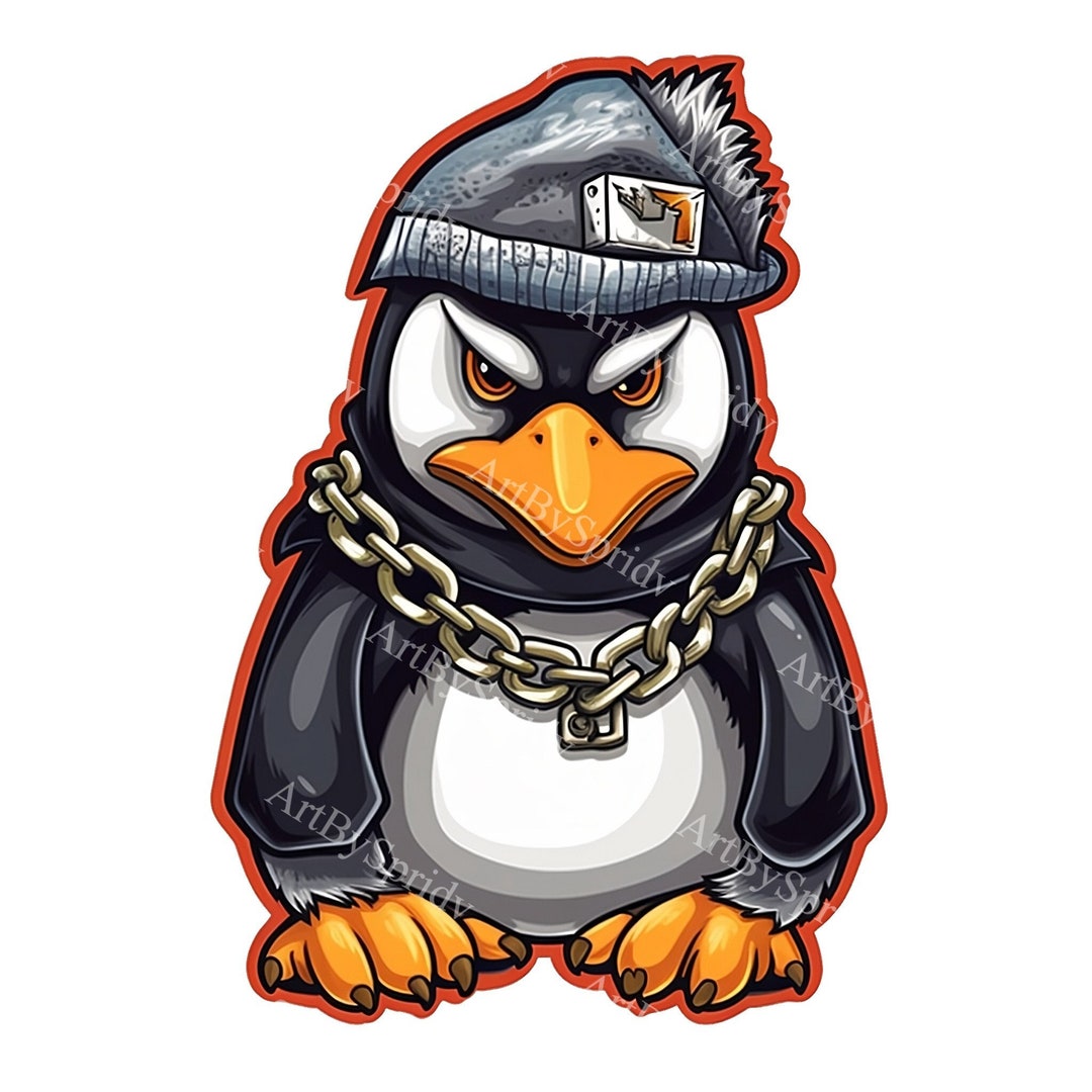 Hip Hop Penguin Clipart - Gangster Penguin With Bandana & Chain PNG ...