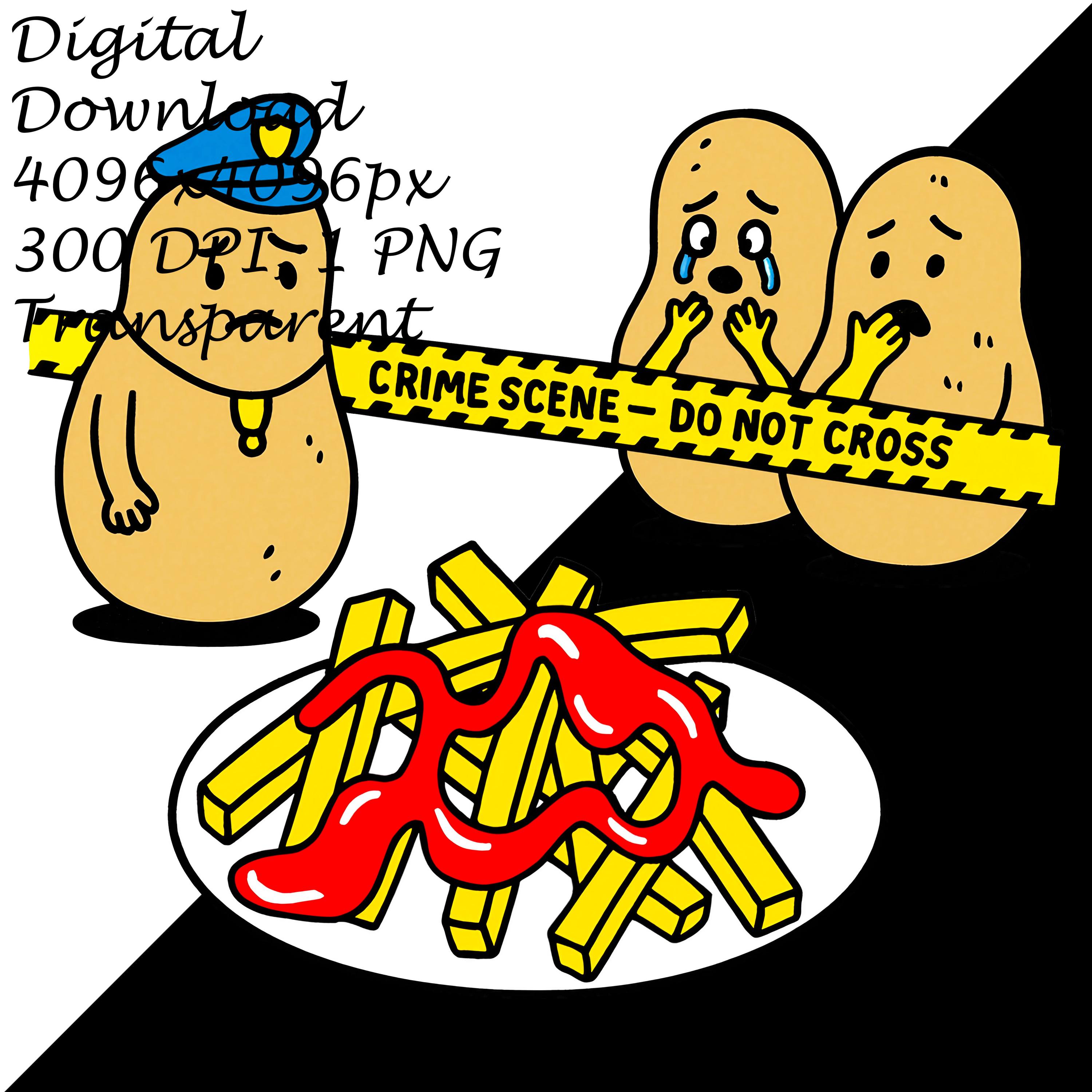 Potato Crime Scene With Fries PNG Clipart - Funny Food Pun Cartoon ...