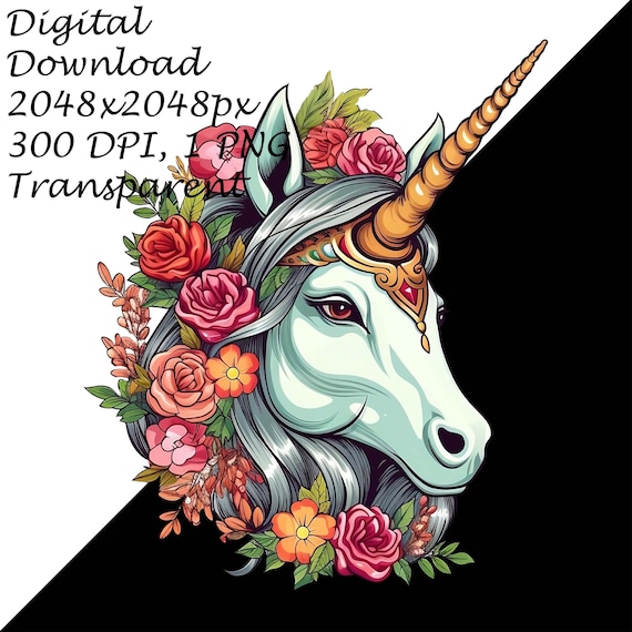 Unicorn Clipart With Golden Horn And Flowers Watercolor 26 Unicorns