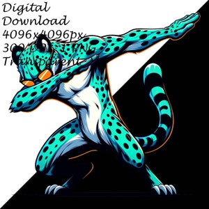Dabbing Cheetah Clipart - Dynamic Teal Spotted Wildcat PNG | Instant ...