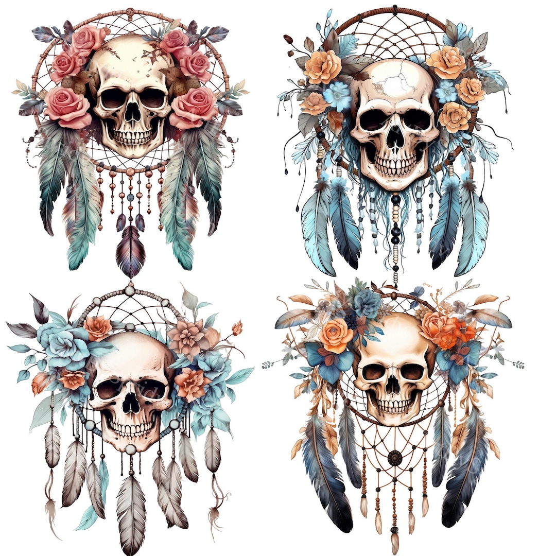 Boho Skull Dreamcatcher PNG Clipart With Roses,feathers & Flowers ...