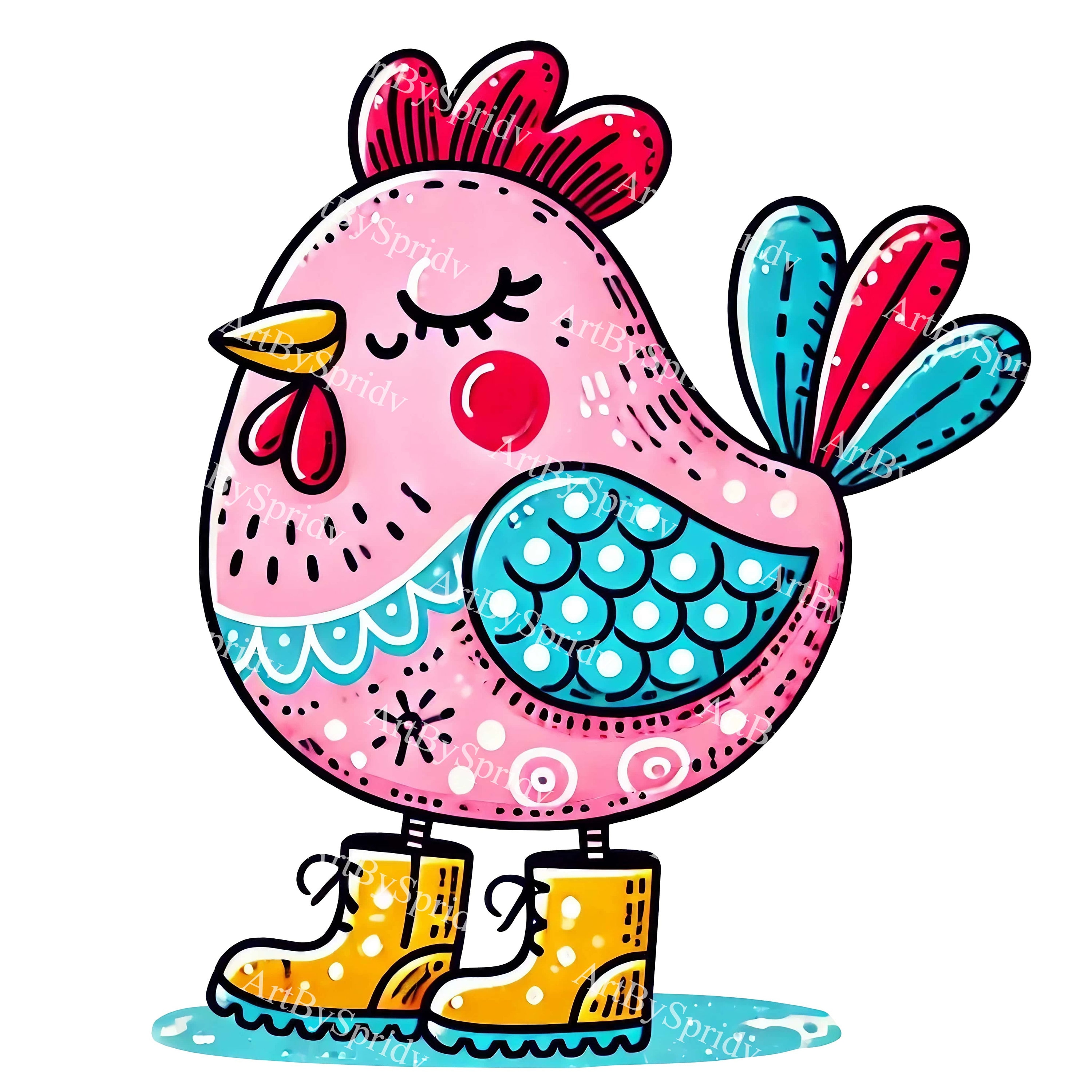 Imágenes Prediseñadas PNG de pollo rosa con manchas azules y botas ...