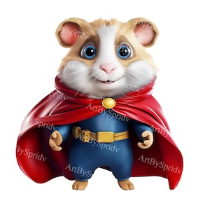 Superhero Hamster PNG Clipart: Adorable Cartoon Hamster in Cape and ...
