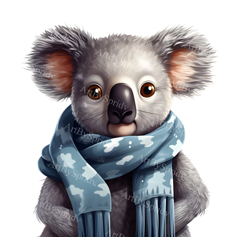 Koala Bear With Cozy Scarf PNG Clipart, Cute Winter Animal Illustration ...