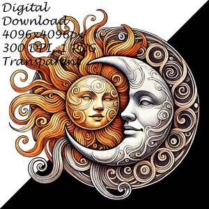 Celestial Sun & Moon Faces PNG Clipart, Mystical Boho Clip Art With ...