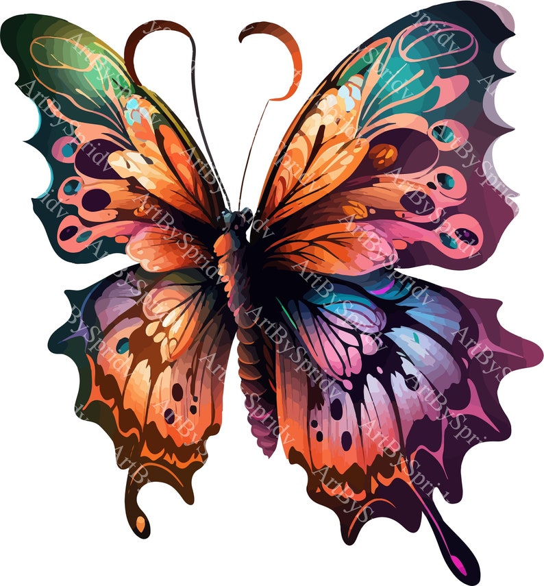 Cute Floral Butterfly PNG Clipart Transparent Watercolor - Etsy