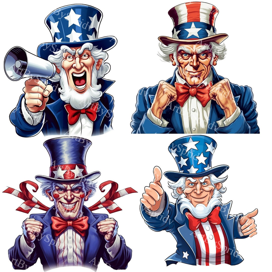 4 Pack USA Patriotic Uncle Sam Transparent PNG Clipart Design,printable ...