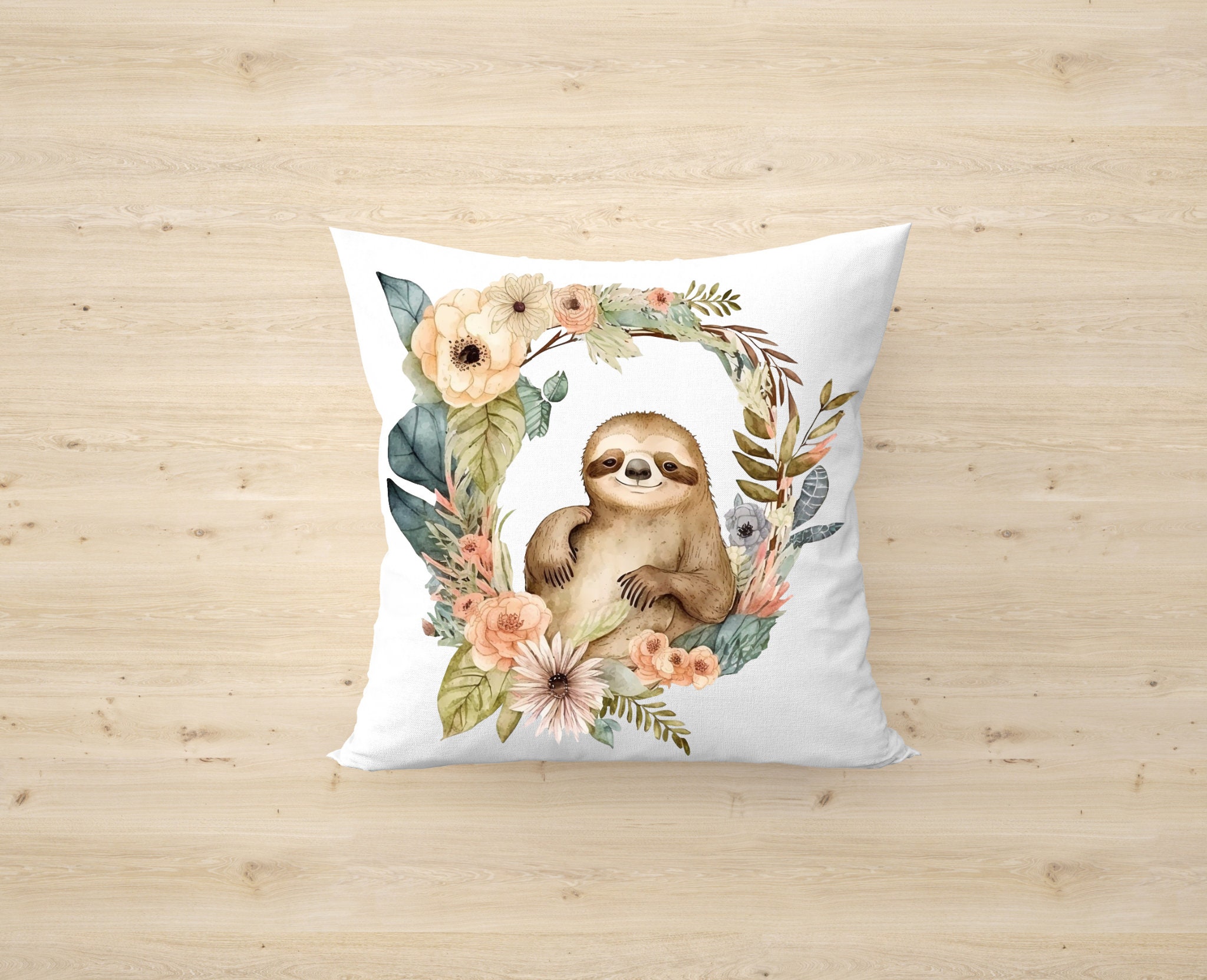 Watercolor Floral Sloth PNG Cute Cartoon Transparent Clipart - Etsy