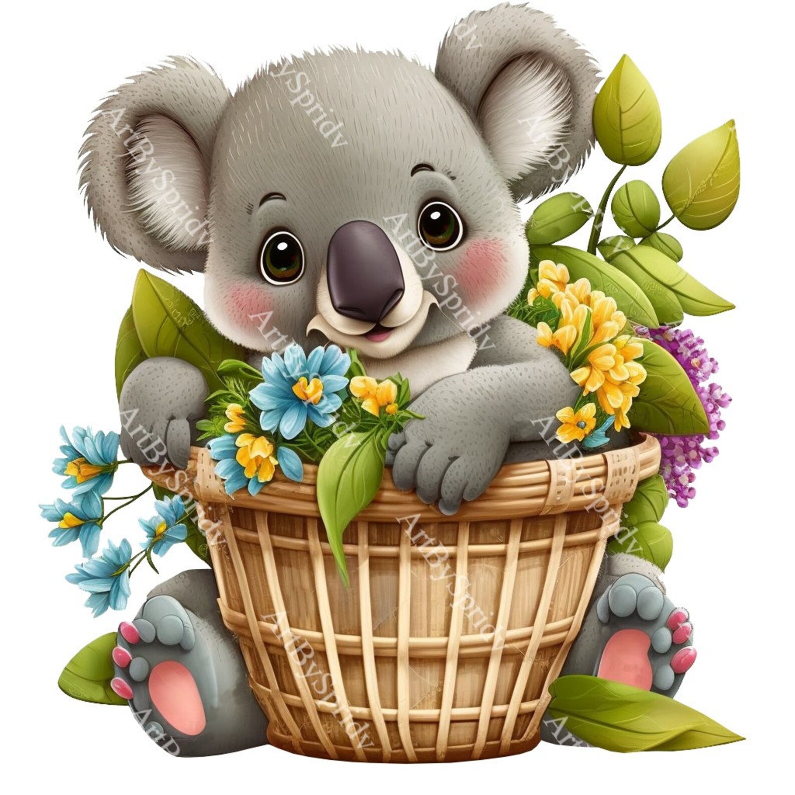 Cute Koala Bear Floral PNG, Transparent Animal Clipart, Kids Cartoon ...
