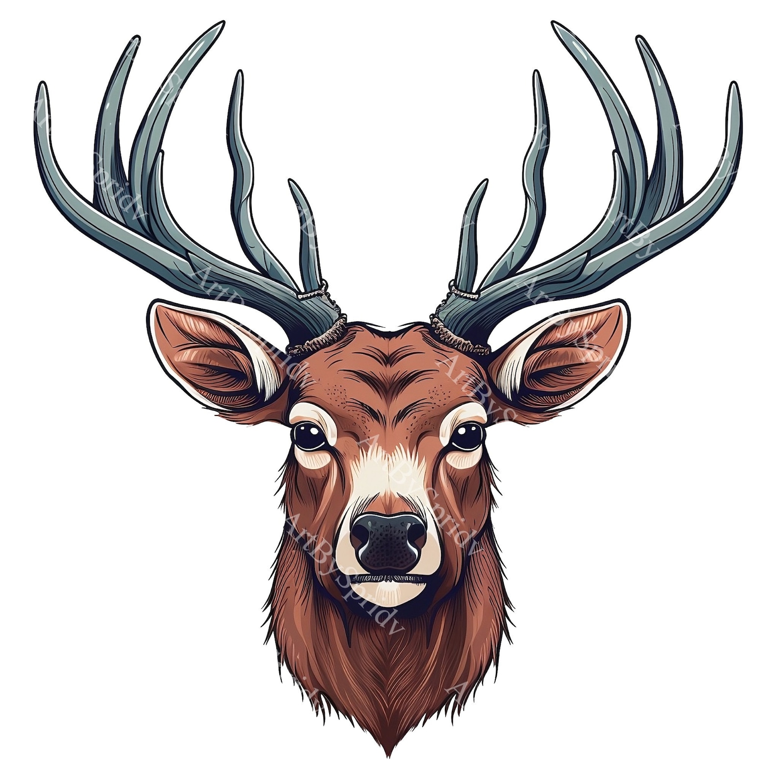 Stag Head Clipart - Majestic Deer Illustration PNG, Transparent Antler Graphics, Printable ...