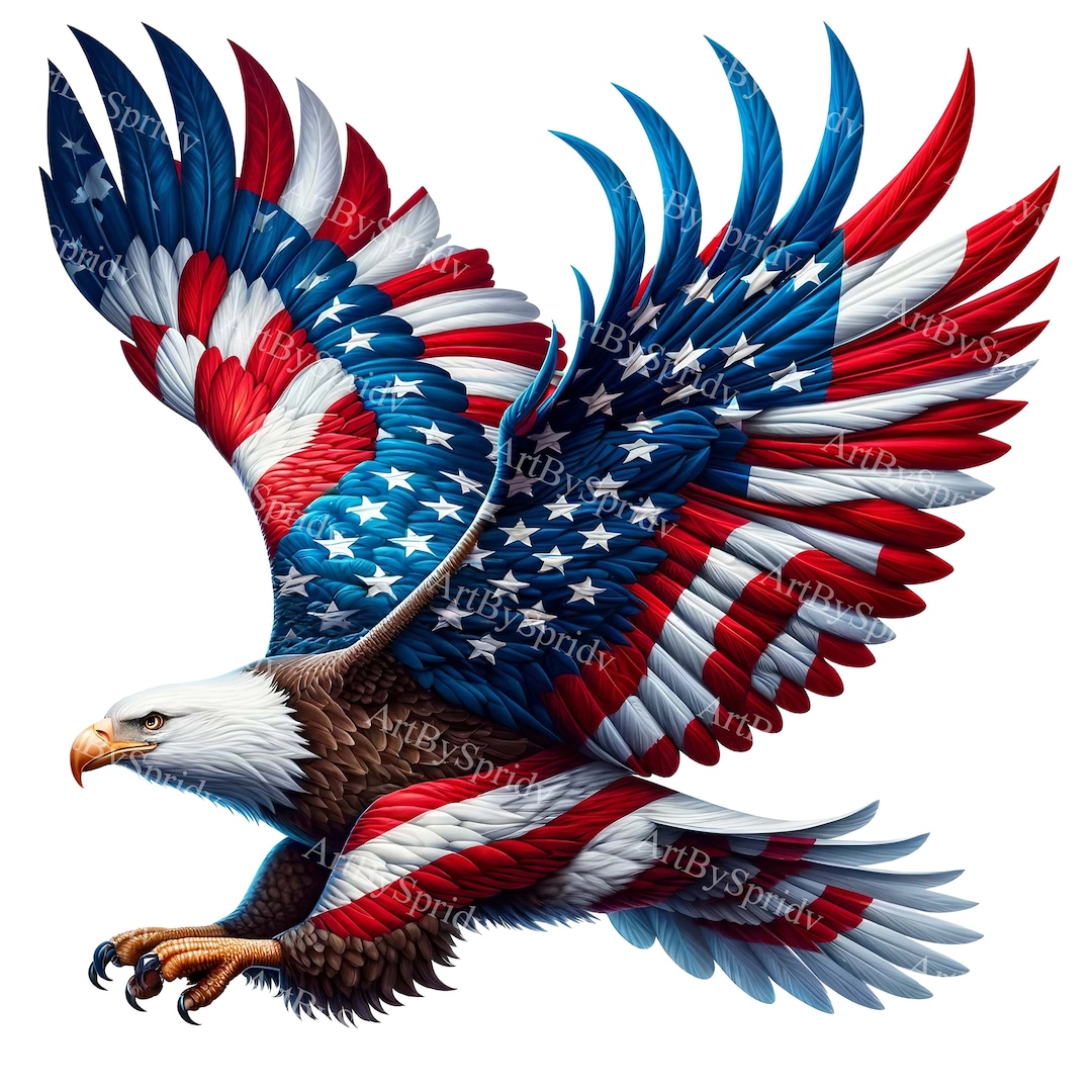 Majestic American Eagle Clipart With Flag Design | Transparent ...