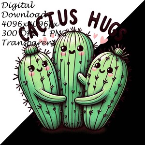 Kawaii Cactus Clipart, Cute Hugging Cacti With Hearts, Digital Download ...