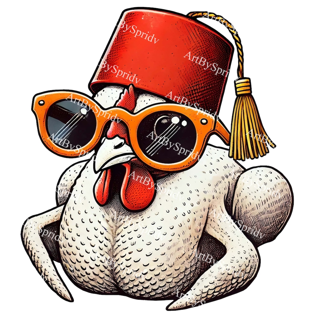 Funny Chicken PNG Clipart With Sunglasses & Fez Hat, Quirky Digital ...