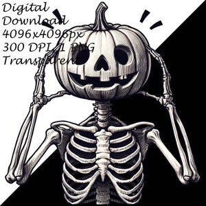 Spooky Halloween Skeleton With Pumpkin Head PNG Clipart,jack-o-lantern ...