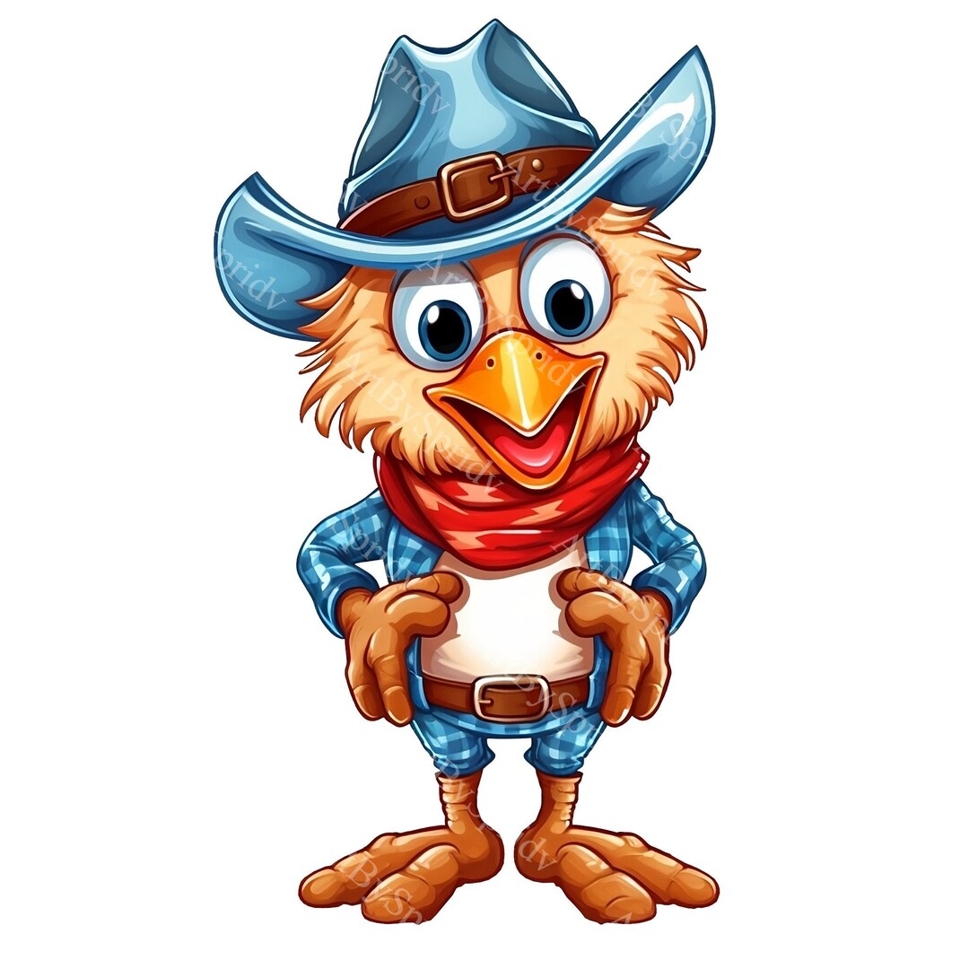 Charming Chicken in Cowboy Hat and Boots Clipartcute Farm Animal ...
