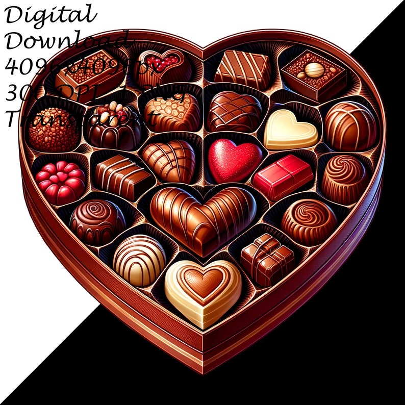 Valentine Chocolate Box Clipart - Heart-shaped Candy Assortment PNG for ...