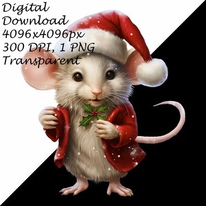 4 PACK Christmas Mice PNG Clipart Set, Mice in Santa Hats, Holiday ...