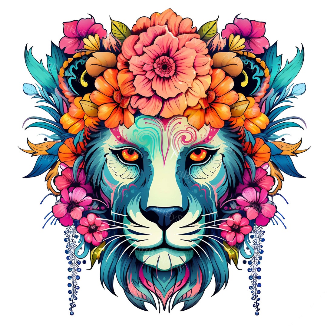 Stunning Floral Lion Sugar Skull PNG Clipart | Intricate Day of the ...