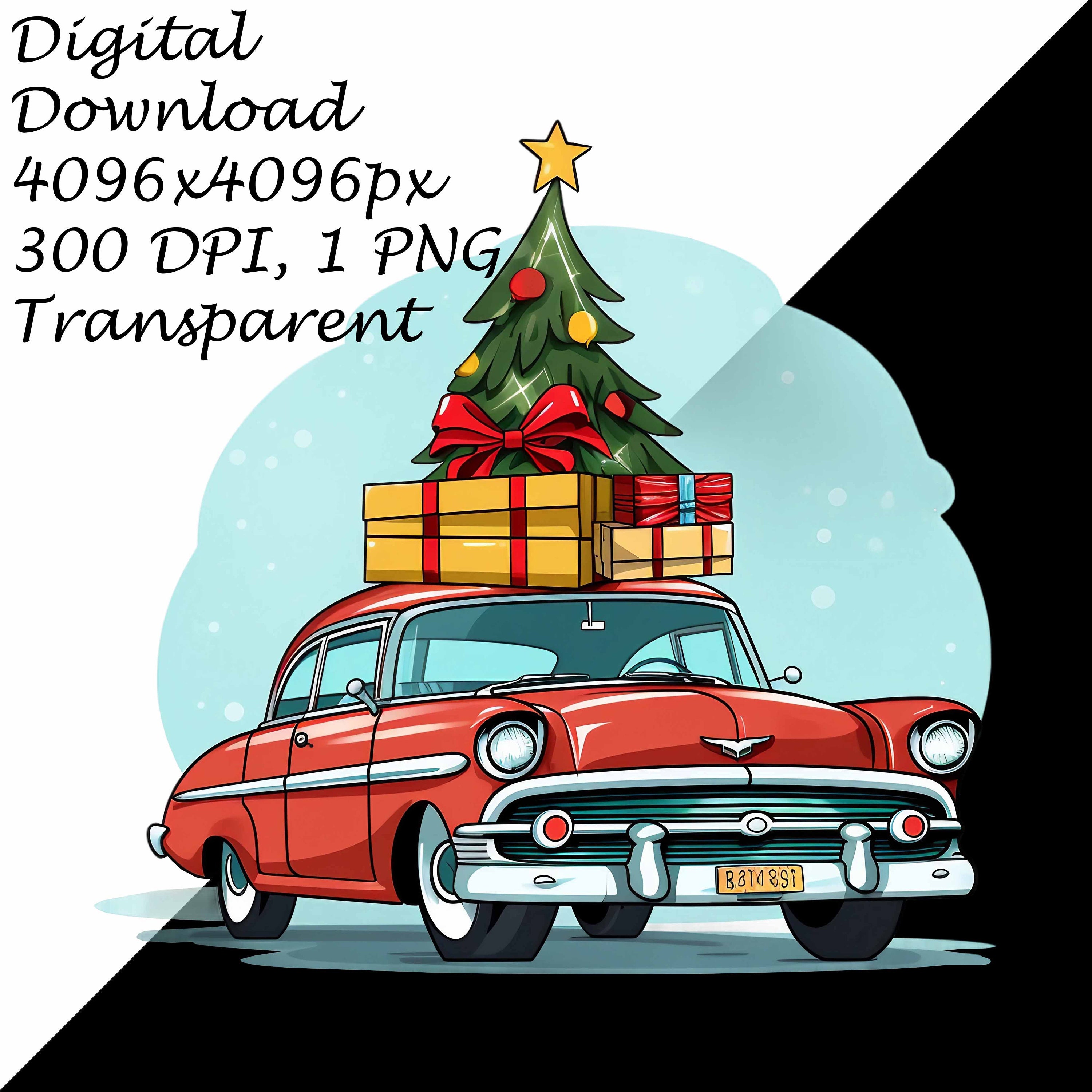 Vintage Christmas Cars Clipart Bundle, 4 Transparent Pngs of Retro ...
