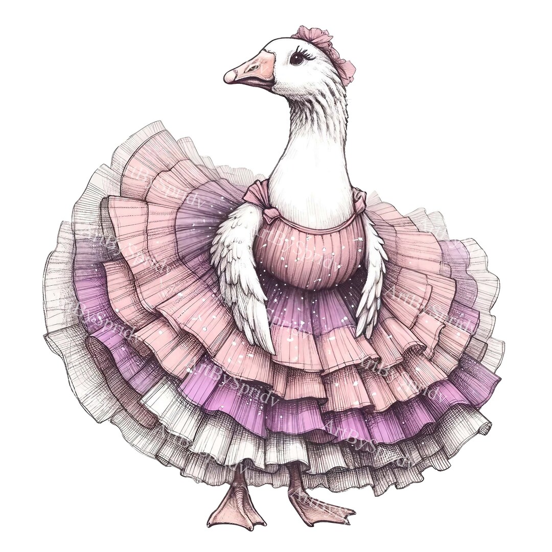 Ballet Goose Clipart - Whimsical Hand-drawn Tutu Goose PNG, Adorable ...