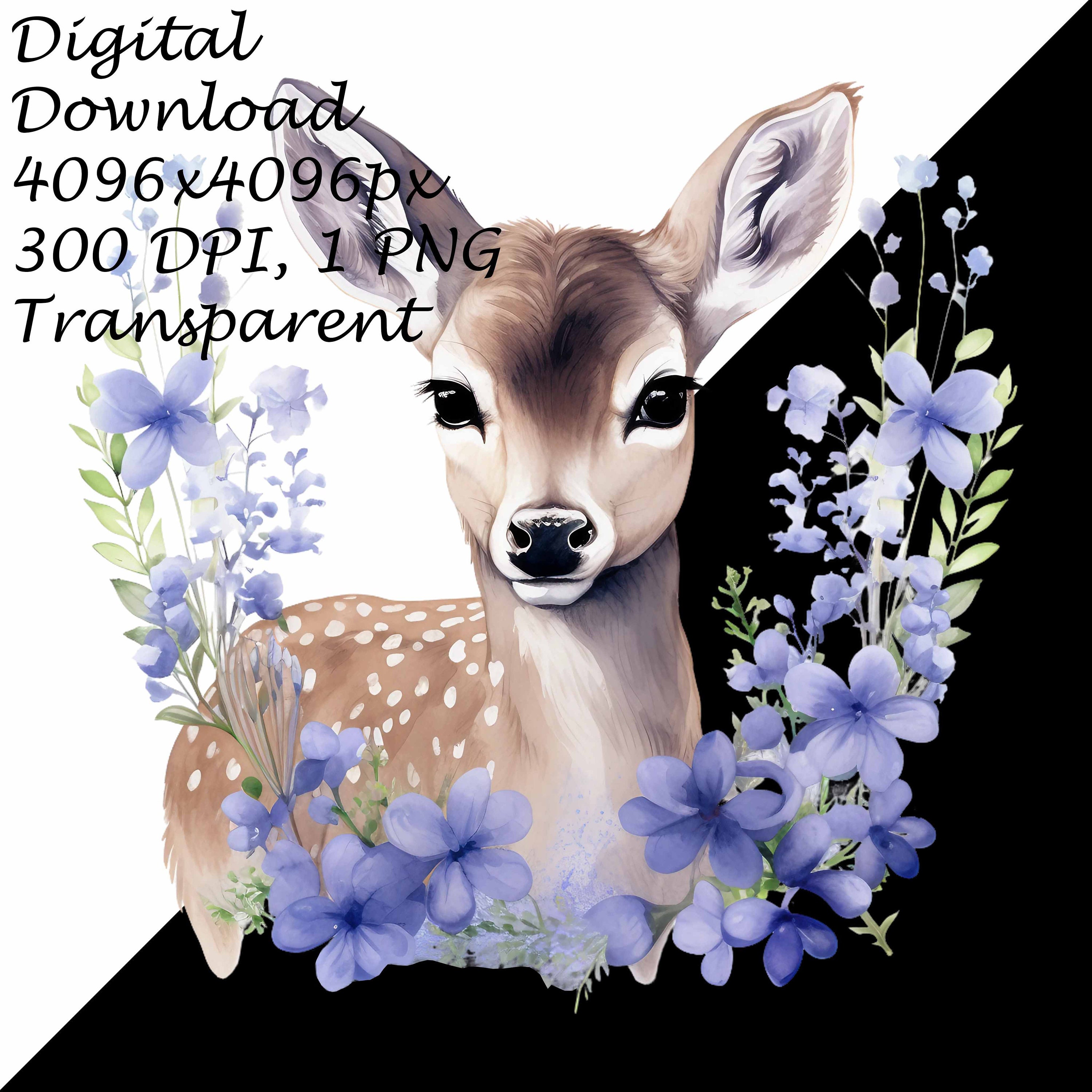 Watercolor Fawn Cliparts Set in Floral Bloom | Digital Deer PNG Clip ...
