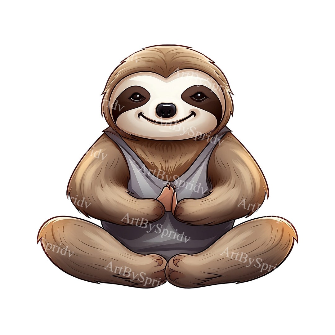 Zen Yoga Sloth Clipart digital PNG for Sublimation & Printables ...