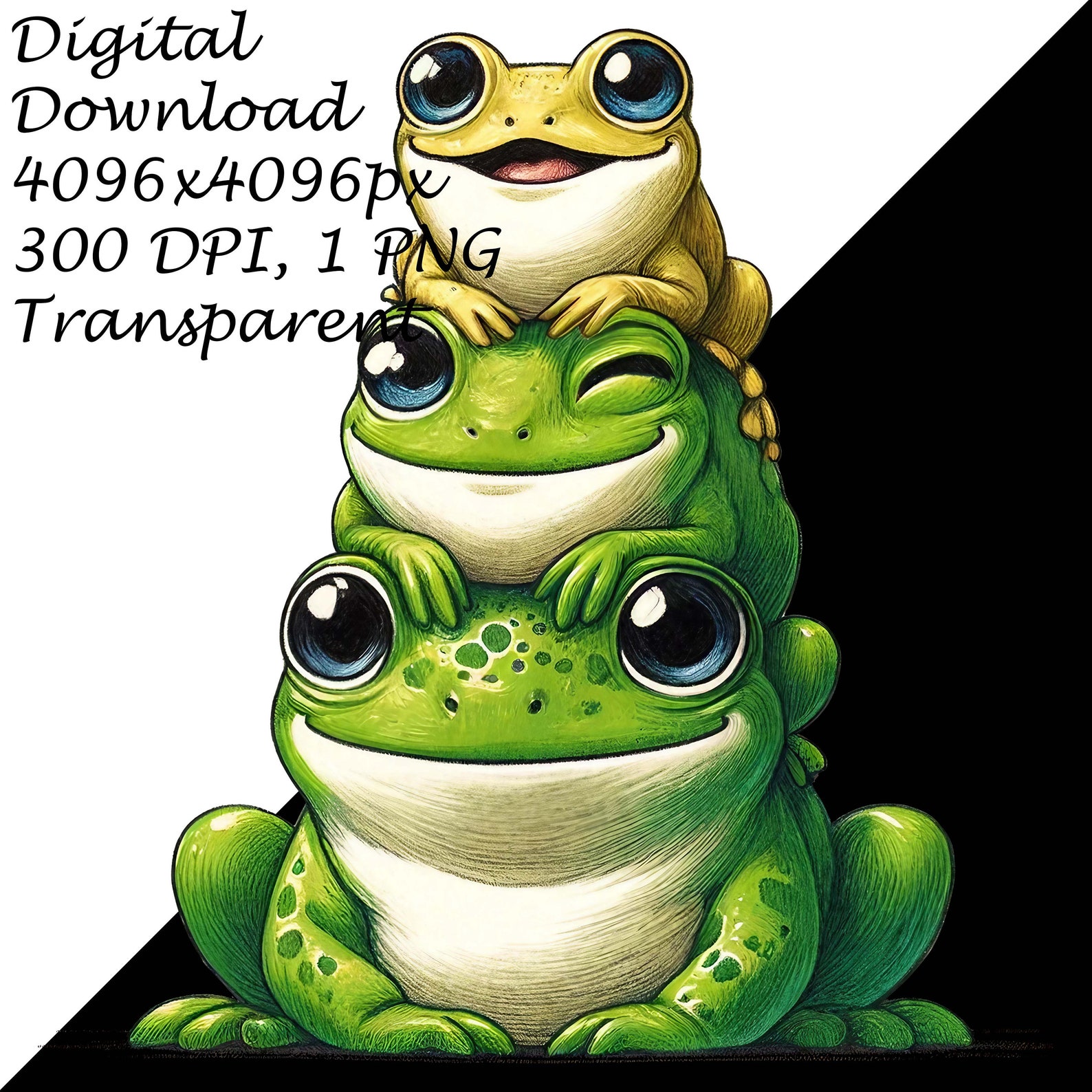 Adorable Triple Frog Stack Clipart: High-quality Transparent PNG ...