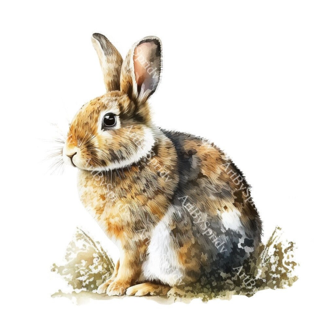 Realistic Watercolor Woodland Rabbit PNG Clipart, Cute Bunny With ...