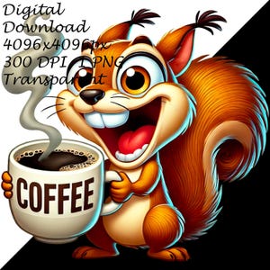 Coffee-loving Squirrel PNG Clipart-cute Cartoon Animal With Steaming ...