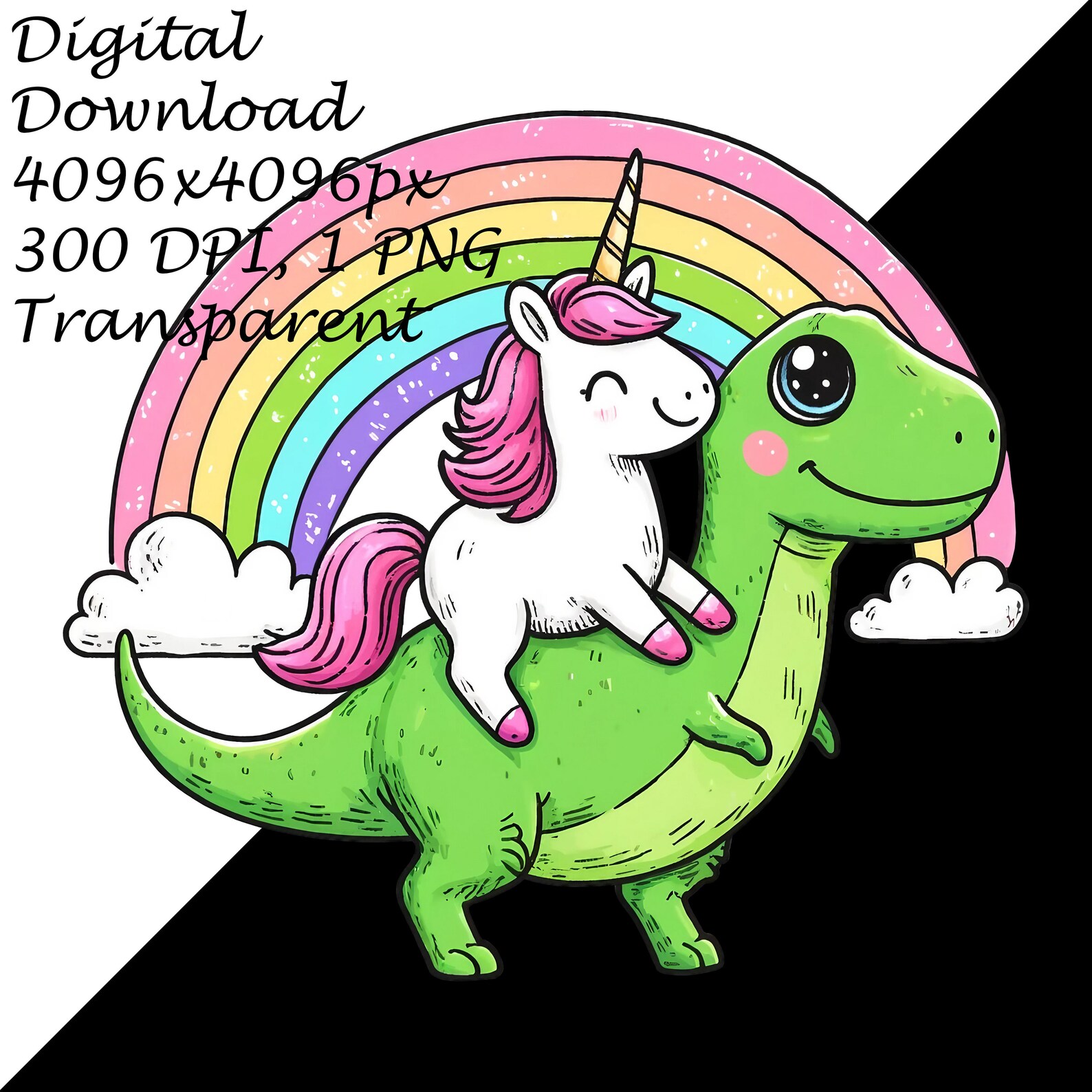 Magical Unicorn Riding Dinosaur Clipart-rainbow Fantasy Digital Png ...