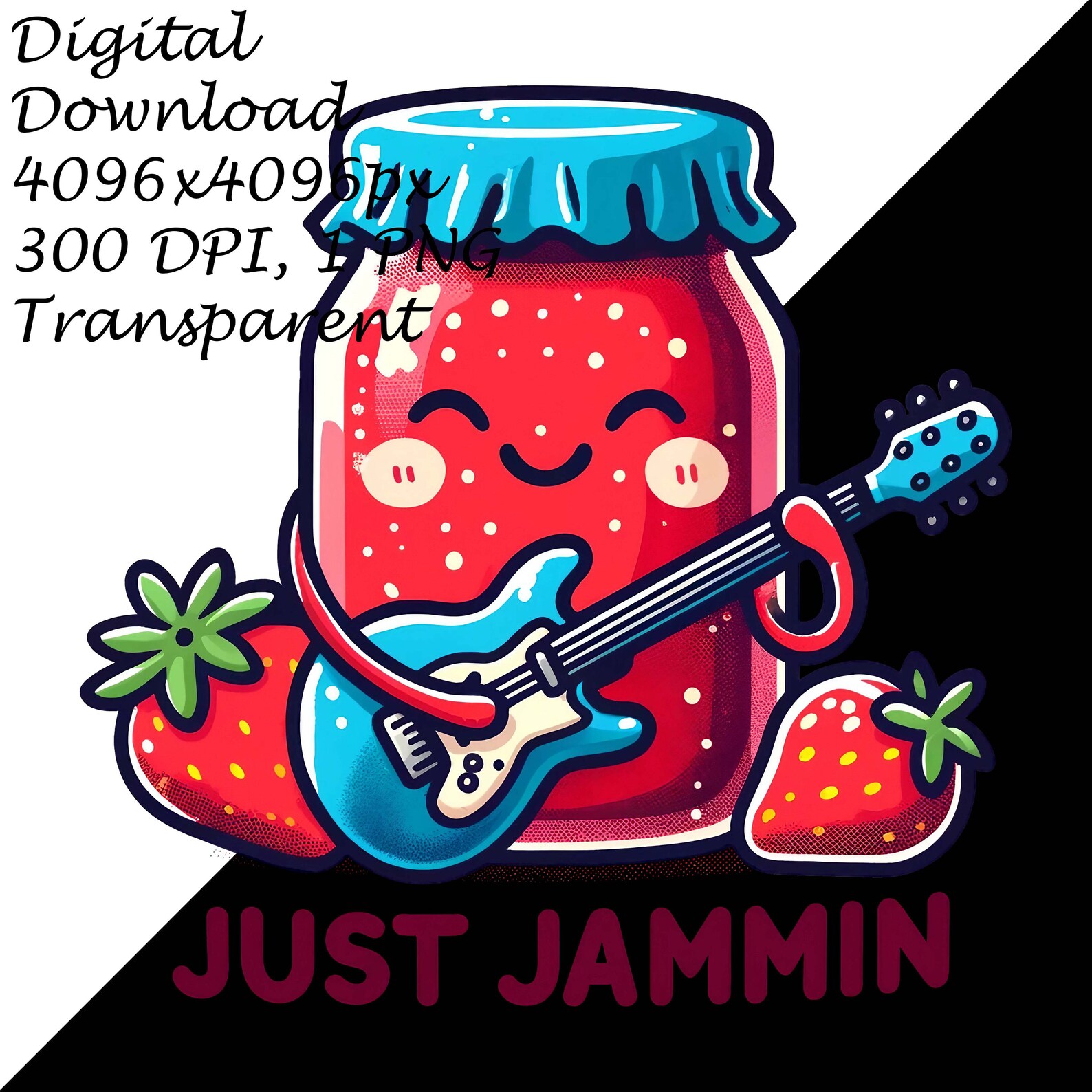 Adorable Strawberry Jam Jar With Guitar Clipart - Cute Fruit Musician ...