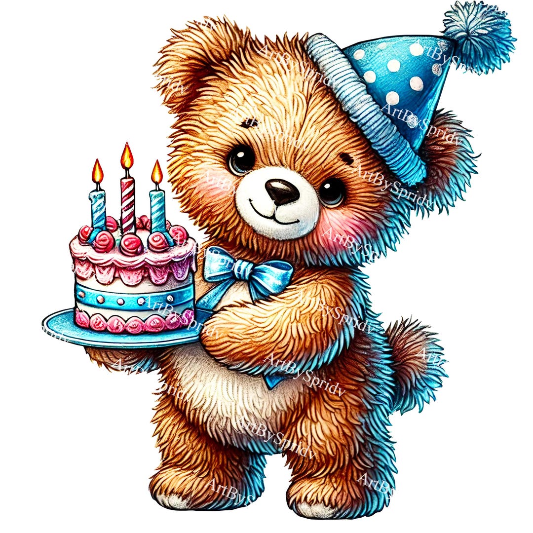 Cute Birthday Bear Holding Cake Clipart Png,teddy Bear Party Art,kids ...