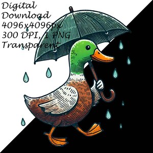 Whimsical Duck Holding Umbrella Download PNG Clipart-hand-drawn Rainy ...